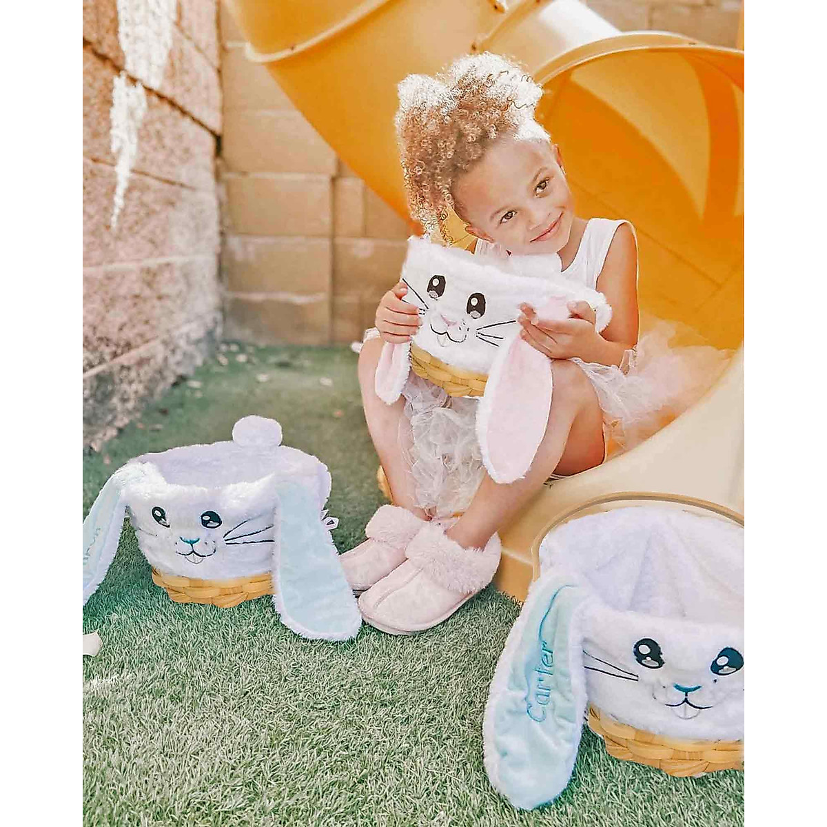 Personalized Bunny Face Easter Basket (Pink)