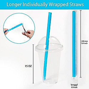 100 Pcs Individually Packaged Pointed Jumbo Smoothie Straws,Disposable Individually Wrapped Plastic Lengthen Milkshake Boba Straw (0.43" Diameter and 9.45" long) (Colorful)