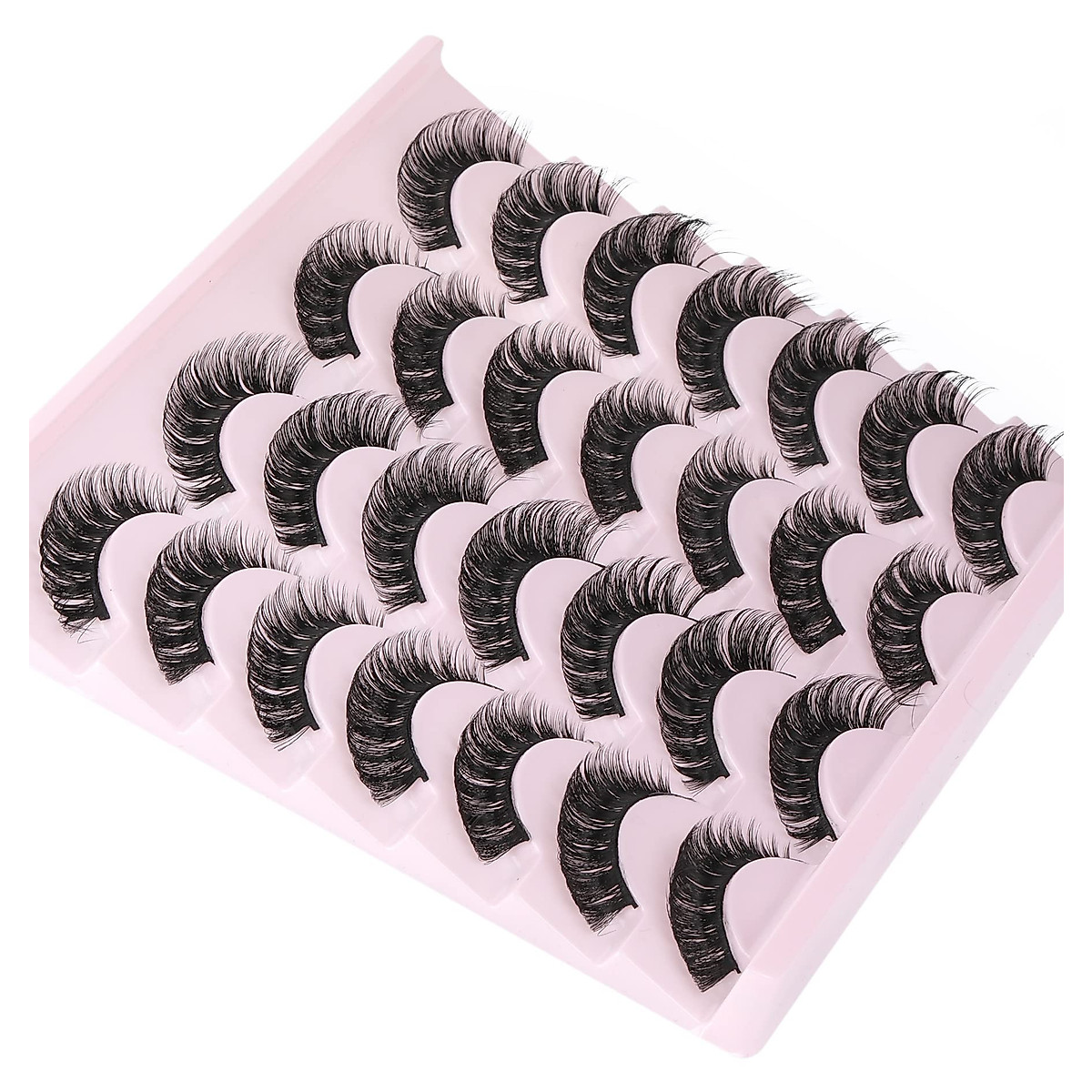 False Eyelashes Russian Strip Lashes Fluffy Fake Eyelashes Extension D Curl Wispy Handmade Soft Reusable 14 Pairs Lashes Pack