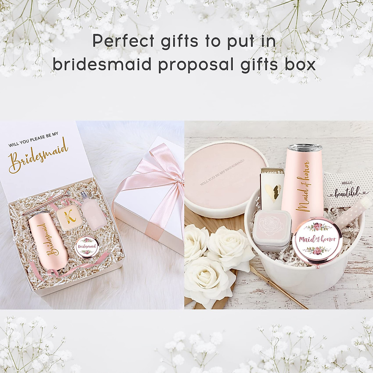 CARAKNOTS Bridesmaid Gifts Bridesmaid Proposal Gifts Wedding Champagne Flutes for Engagement Bachelorette Party Favor Pink Stainless Steel Tumbler Cups 6 oz