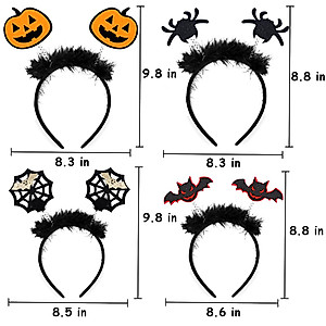 DINESIL 8 Pack Halloween Headbands, Halloween Head Boppers with Ghost Pumpkin Spider Skull Spider Web Witch Hat Headbands for Kids Halloween Costume Cosplay Decoration Party Favors Supplies