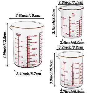 3 Piece Glass Measuring Cup Set, Includes 1/2-Cup, 1-Cup, and 2-Cup High Borosilicate Glasss Liquid Measuring Cups, Dishwasher, Freezer, Microwave, and Preheated Oven Safe, Essential Kitchen Tools