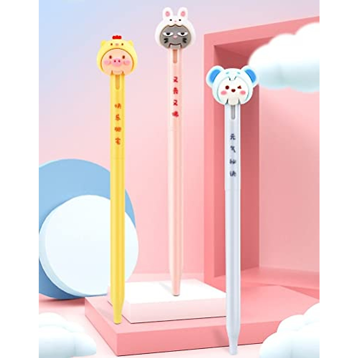Cute Kawaii Animal Press Shape Gel Ink Pens school office supplies for girls Stationery novelty pens for kids stationary (6Pcs)