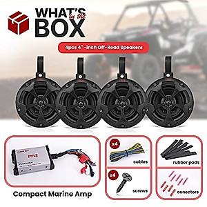 Pyle Waterproof Off-Road Speakers with Amplifier - 4-Inch Marine Grade Speakers for Outdoor Audio - 1500W 4-Channel System - ATV, UTV, Quad, Jeep, Boat Compatible