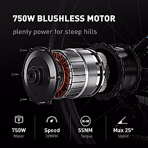 Electric Bikes for Adults, 27.5''/29'' Class 3 Ebike with 750w 48v Brushless Motor and 15Ah/16Ah Battery, 7/21-Speed Gear, 32mph Throttle, 35 Mileage, Pedal Assisted Electric Moped for Commuter