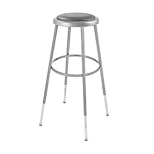 OEF Furnishings (2 Pack) Height Adjustable Grey Vinyl Padded Stool, 31-38" High