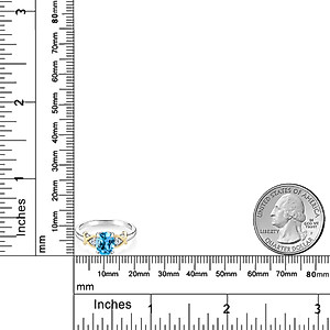 Gem Stone King 2 Tone 10K Yellow Gold and 925 Sterling Silver Swiss Blue Topaz and Lab Grown Diamond Ring For Women (1.58 Cttw, Gemstone Birthstone, Available In Size 5, 6, 7, 8, 9)