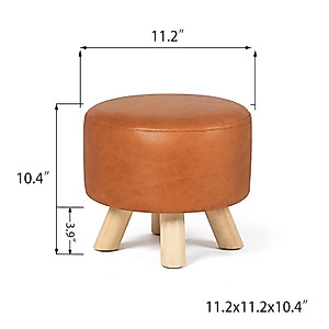 Homebeez Round Ottoman Stool Faux Leather Foot Rest, Small Footstool with Non-Skid Legs (Camel)