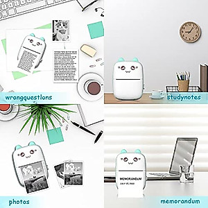 Mini Printer Portable,Wireless Bluetooth Thermal Printers,with 10 Rolls Printing Paper and 5 Colored pens for Inkless Printing Gift for Label Receipt Photo Notes Study Home Office, Blue