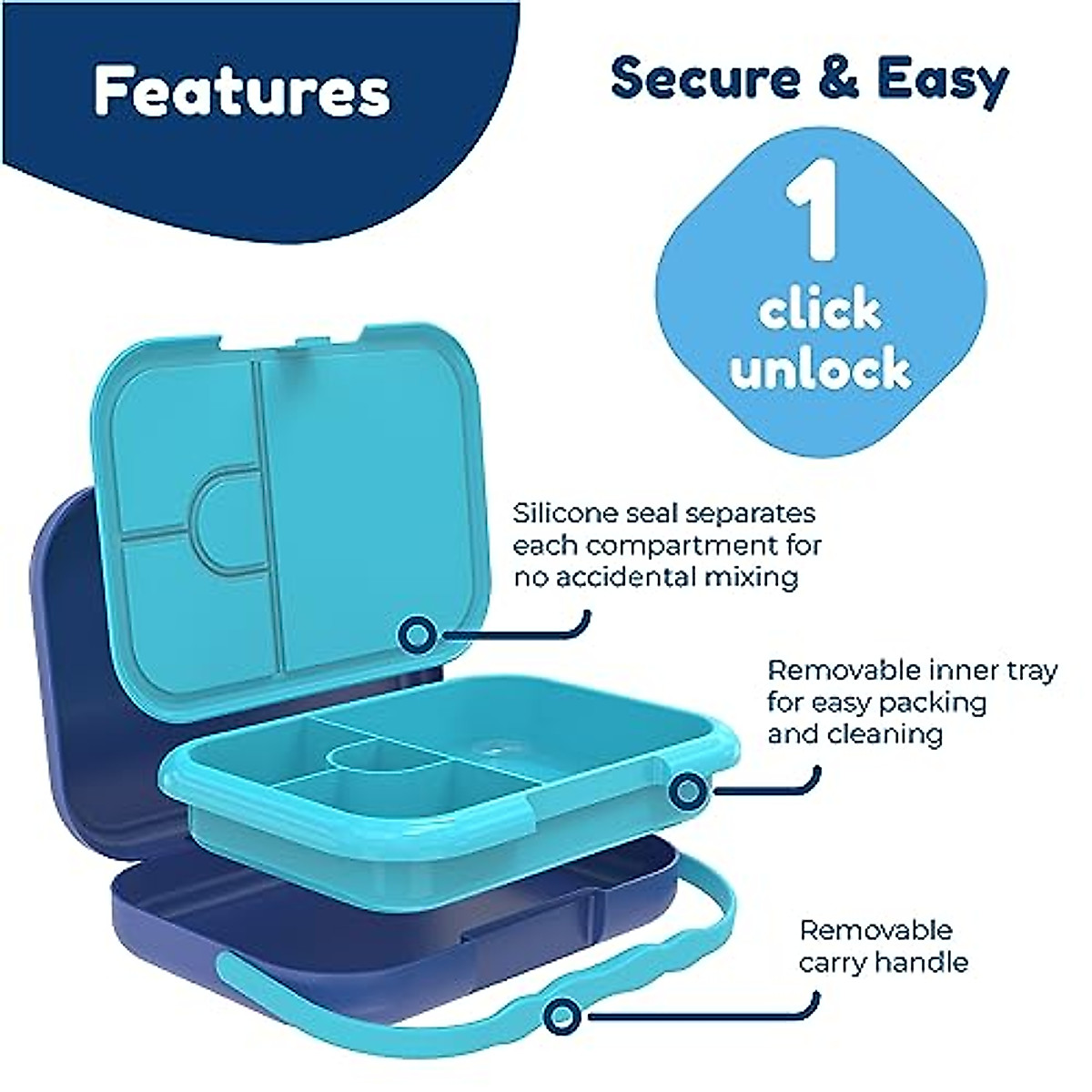 BOZ Bento Box for Kids - Kids Bento Lunch Box for Ages 3 to 7 – Toddler Lunch Box for Daycare – Leak Proof 4 Compartments Kids Lunch Container – Dishwasher Safe Kids Bento Box – Dinosaur Lunch Box