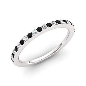 Diamondere Natural and Certified Black and White Diamond Wedding Ring in 14k White Gold | 0.39 Carat Half Eternity Ring, US Size 5