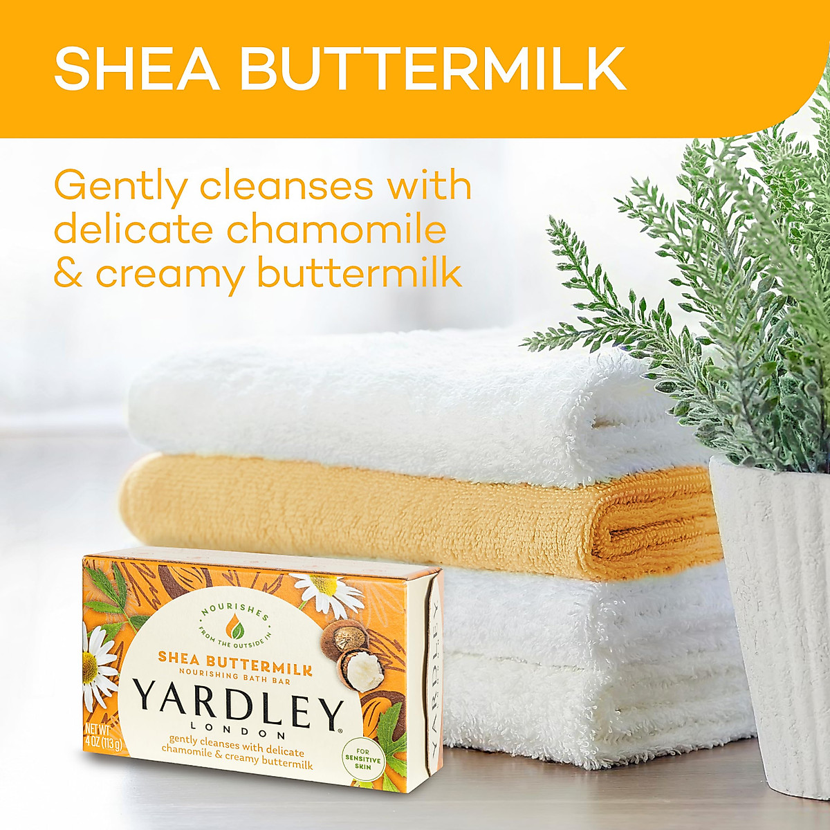 Yardley London Shea Buttermilk Sensitive Skin Naturally Moisturizing Bath Bar, 4.25 ounce, 2 Count