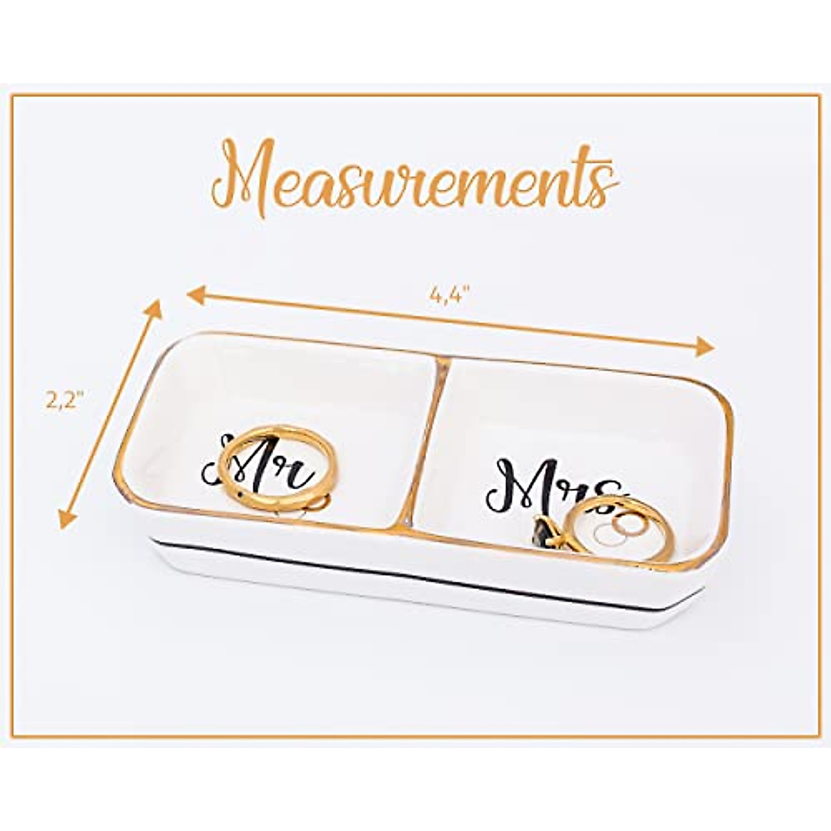 Verre Esprit Ring Dish Engagement - Mr And Mrs Ring Dish - Ceramic Couples Ring Holder - Trinket Dish for Newly Weds, Wedding Ring Holder - Wedding Trinket Tray