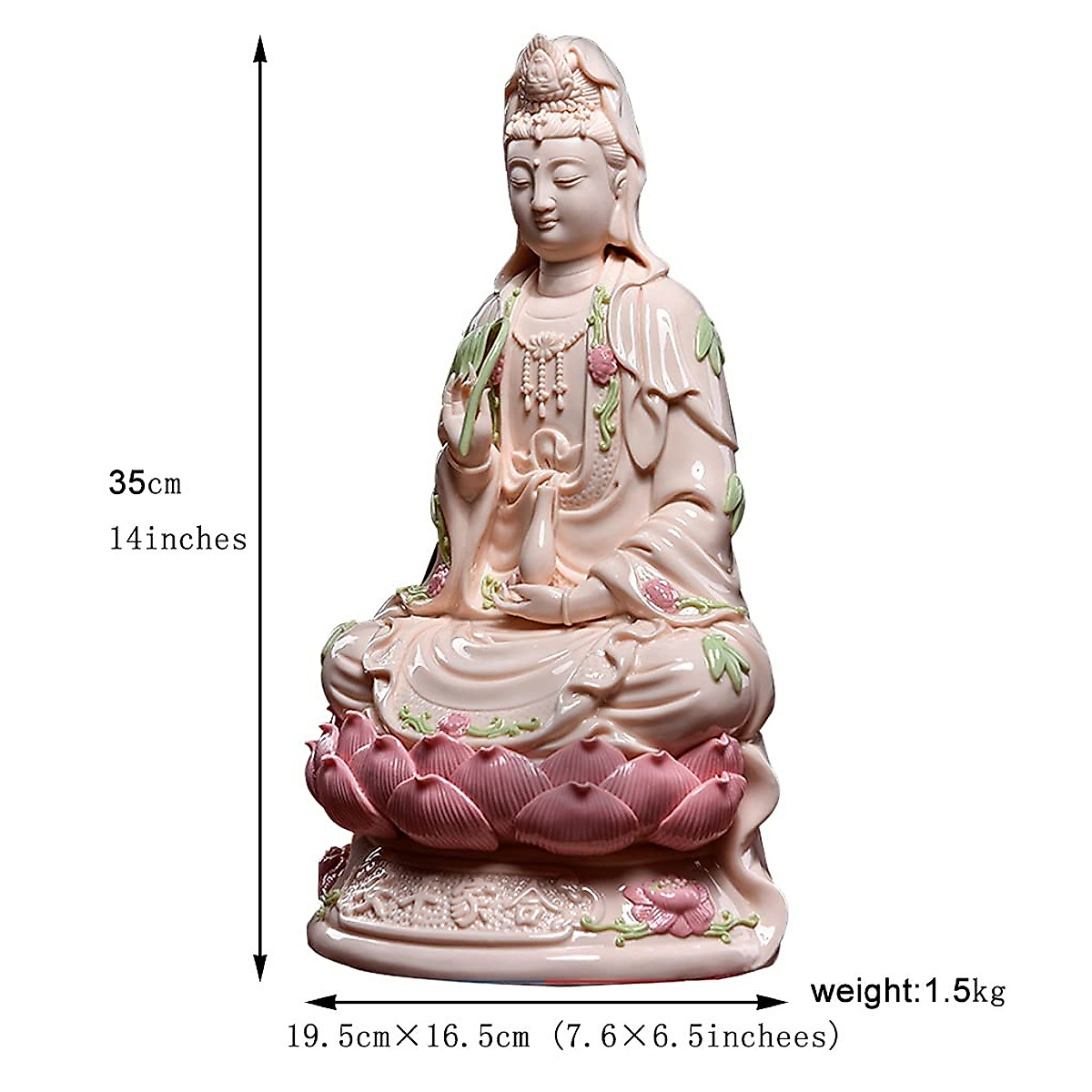 XINJDM Etchings Guan Yin Statue, Ceramic Quan Yin Buddha, Kwan Yin Statue, Buddha Siting On A Lotus Statue, Home Decor, Best Chinese Feng Shui Gifts. (11 Inches Top Ceramic Guan Yin) (Size : 28x14.5)
