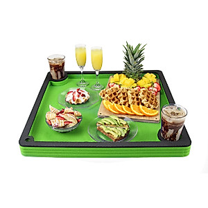 Polar Whale Floating Breakfast Table Serving Buffet Green and Black Tray Drink Holders for Swimming Pool or Beach Party Float Lounge Refreshment Durable Foam UV Resistant with Cup Holders 24 Inches