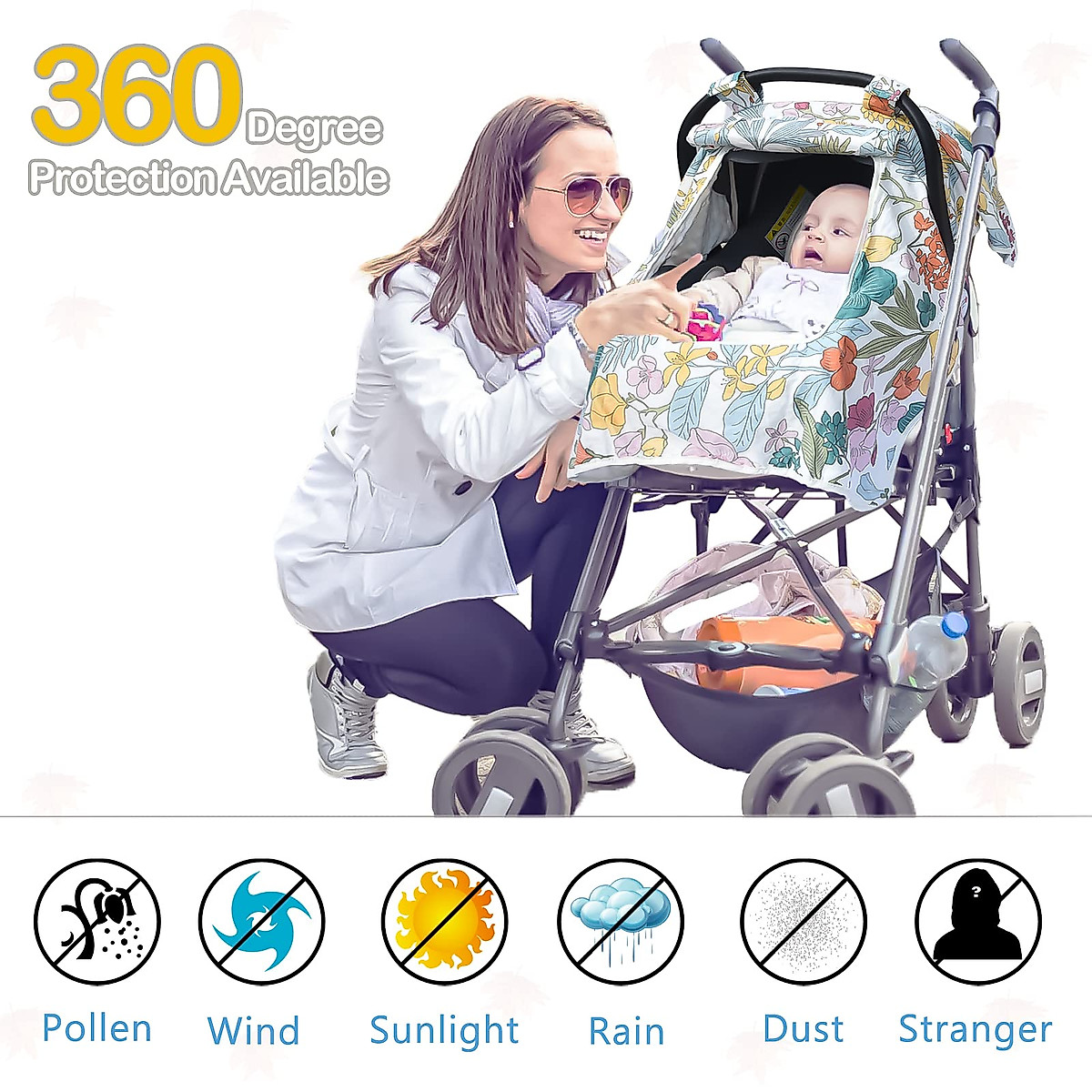 Baby Carseat Cover for Girls Boys, Yoinnt Infant Car Seat Canopy Cover for Babies, Universal Carrier Cover with Breathable Mesh Peep Window for Newborn, Suitable for All Seasons