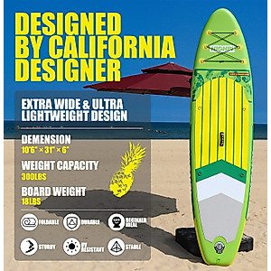 Highpi Inflatable Stand Up Paddle Boards, 10'6''x31''x6'' SUP with Accessories Backpack Anti-Slip Deck, Leash, Adjustable Paddle and Hand Pump, Waterproof Bag, Standing Boat for Youth & Adult