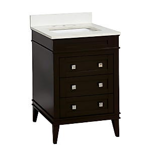 Eleanor 24-inch Bathroom Vanity (Quartz/Chocolate): Includes Chocolate Cabinet with Stunning Quartz Countertop and White Ceramic Sink
