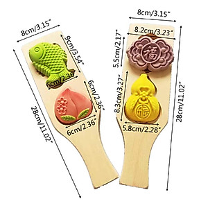 Wood Moon Cake Mold Chinese Traditional Mid-autumn Festival Moon Cake Mold Fish Shou Tao 2 Capacities Wooden Baking Mold for Moon Cake Cookie Pumpkin Pie,with Handle