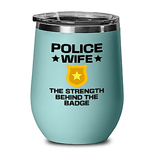 Flairy Land Police Wife Teal Wine Tumbler 12oz - behind the badge - Law Enforcement Gift Police Officer Deputy Sheriff Thin Blue Line Police Wife Chief Police Corrections Officer Wife