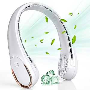 Housmile Neck Fans Portable Rechargeable, Neck Fan 4000 mAh Battery Operated Portable Neck Fan, No Hair Twisting, Leafless, USB Powered Wearable, 3 Speeds for Outdoor Indoor-White