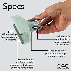 Cook with Color Bag Clips, 4 Large Heavy Duty Chip Clips for Food Storage with Air Tight Seal Grip for Snack Bags and Food Bags, Jumbo Food Clips (Speckled Gray & Teal)