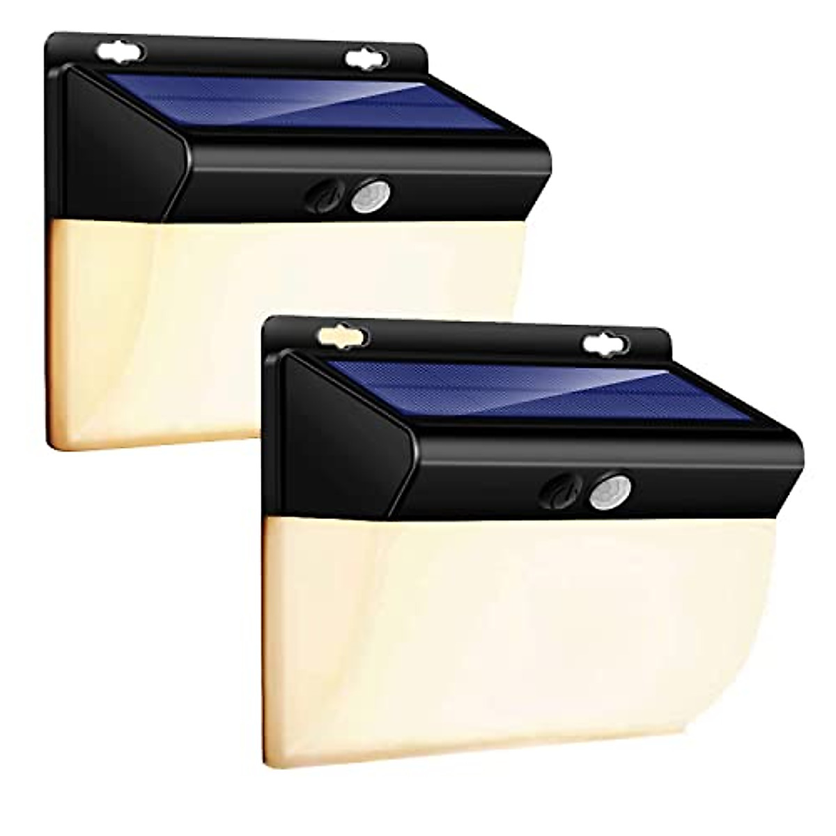 Pisool Solar Lights Outdoor, [2 Pack/3 Modes] Solar Motion Sensor Lights IP65 Waterproof Solar Powered Security Outdoor Wall Lights for Fence Deck Patio Porch Garden Garage (Warm White)