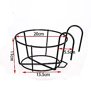 EIMQUVW 4 Pack Round Hanging Railing Planters Basket Metal Balcony Planters Railing Hanging Flower Pot Holders for Outside,Indoor，Balcony,Garden(20CM)