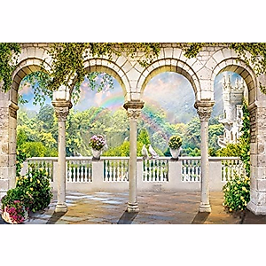 DORCEV 10x8ft Scenery Photography Backdrop Garden Arched Door Wedding Birdal Shower Engaged Theme Party Backdrop Blue Sky Kids Lover Adult Wedding Photo Studio Props