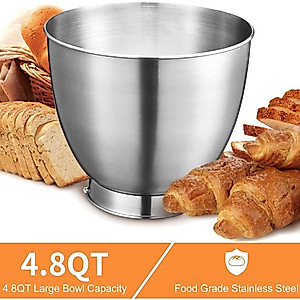 Geek Chef 4.8 Qt Stainless Steel Bowl 12 Speed Tilt-Neck Kitchen Countertop Baking Food Stand Mixer with Beater Paddle, Dough Hook, and Whisk, Gray