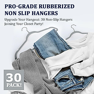 Plastic Hangers 30 Pack Rubber Coated Hangers, Non-Slip and Durable Hangers with Rubber Covering, Space Saving Keeping Closet Organized, Gray