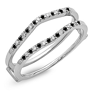 Dazzlingrock Collection Round Alternate Black Diamond & White Diamond Wedding Enhancer Guard Ring for Women in 10K White Gold, Size 8