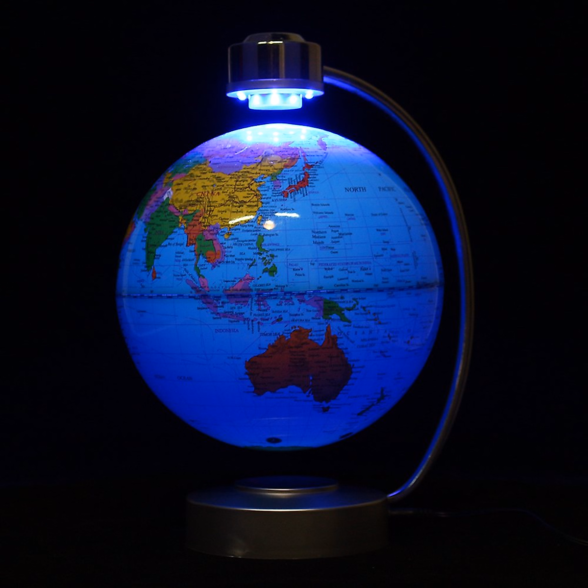 Floating Globe, Office Desk Display Magnetic Levitating and Rotating Planet Earth Globe Ball with World Map, Cool and Educational Gift Idea for Him - 8" Ball with Levitation Stand (Blue)