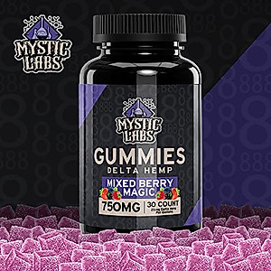 Mystic Labs Hemp Delta Gummies - 30 Count Large Size 750mg - Pain, Inflammation, Rest, Stress - High Potency Made in The USA