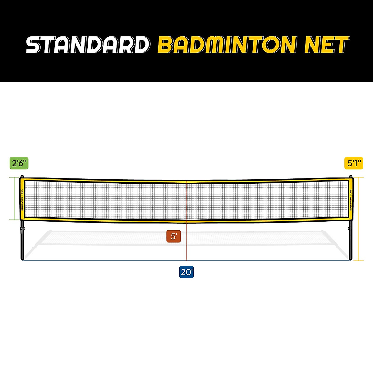 A11N Outdoor Badminton Set - Includes Anti-Sag Net, 4 Rackets, 2 Shuttlecocks, and Carrying Bag - for Backyard, Beach, and Park