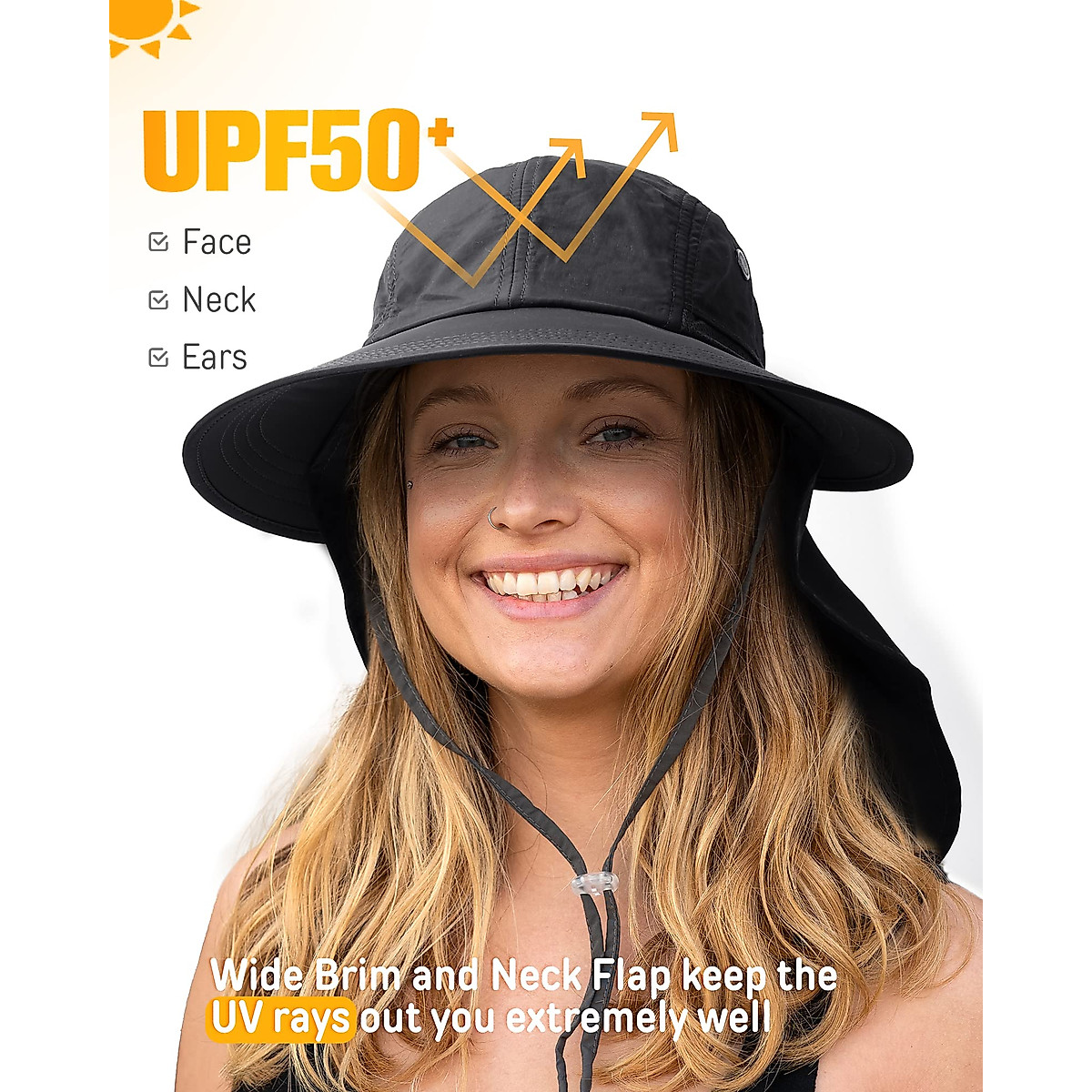 Camptrace Wide Brim UPF 50+ Hiking Fishing Gardening Hat with Neck Flap Sun Protection Outdoor Safari Hats for Women Nylon