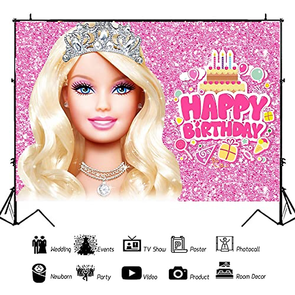 Withu Pink Backdrop for Girls Lady Women Birthday Party Sparkle Cake Table Decor Photoshoot Studio Video Photography Background Banner Photo Props