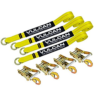 VULCAN Car Tie Down with Snap Hooks - Lasso Style - 2 Inch x 96 Inch - 4 Pack - Classic Yellow - 3,300 Pound Safe Working Load