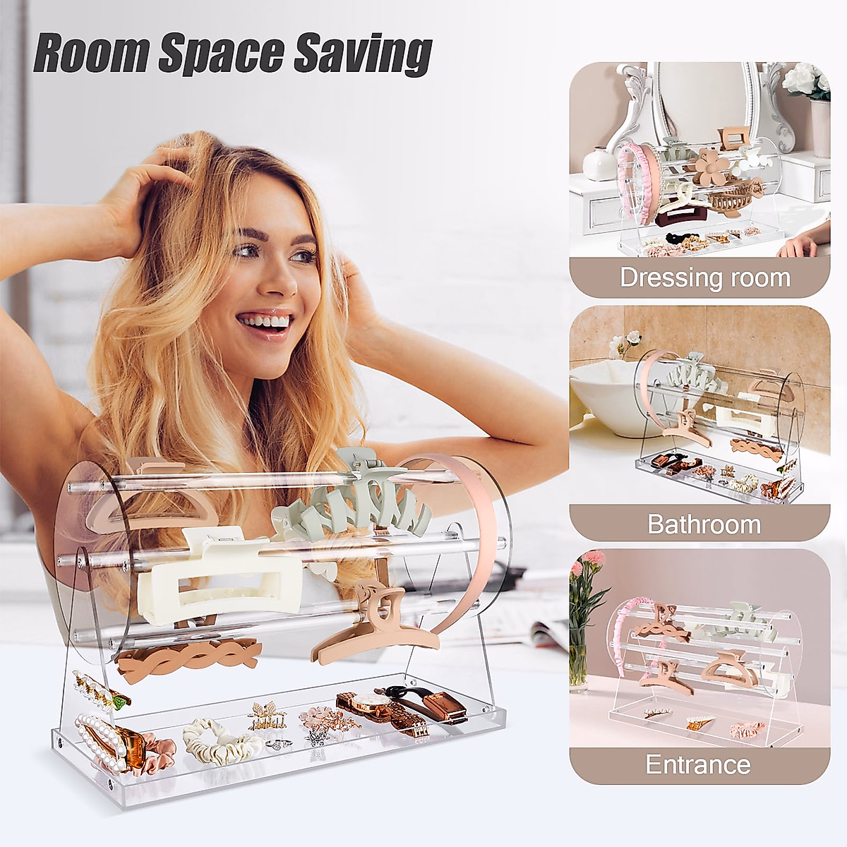 Uquelic Acrylic Claw Clip Organizer, 360-Degree Rotating Hair Clip Organizer (Monolayer)