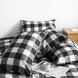 NTBAY Microfiber Twin Duvet Cover Set, 2 Pieces Ultra Soft Buffalo Check Printed Comforter Cover Set with Zipper Closure and Corner Ties, Black and White