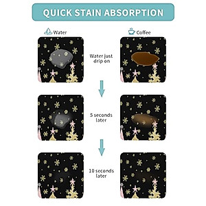 Coffee Mat for Counter, Pink Gold Christmas Tree Winter Snowflake Black Absorbent Hide Stain Coffee Bar Mat, Non-slip Coffee Bar Accessories Kitchen Drying Mat Fit Under Coffee Maker Espresso Machine