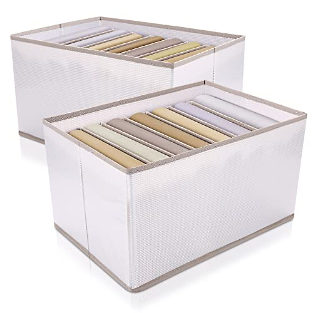 2 Pack Wardrobe Clothes Organizer, 5-7 Grids Clothes Organizer with Support Plates, Foldable Washable Clothes Drawer Organizer and Clothes Organizer for T-Shirts, Bras, Pajamas, Bottoms (7Grids)