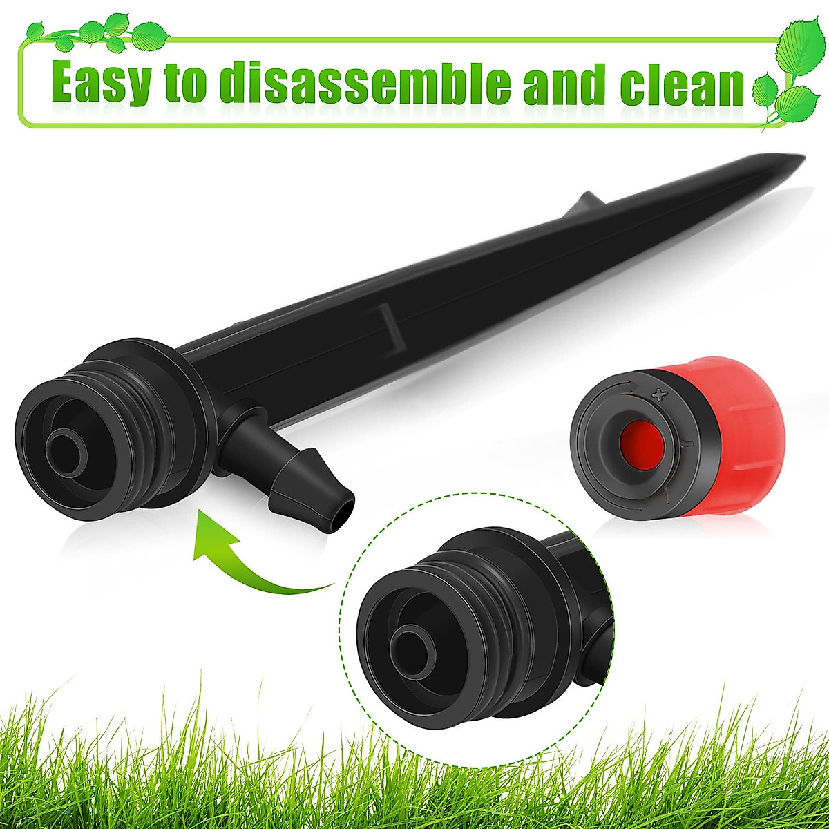 Remagr 300 Pcs Drip Irrigation Emitters for 1/4 Inch Drip Irrigation Tubing Flow Drippers 360 Degree Adjustable Drip Irrigation Emitters with Stake Irrigation Sprayers for Garden Lawn Flower Bed