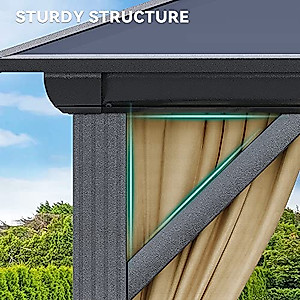 YITAHOME 12x12FT Gazebo Hard-Top Double Roof Canopy Outdoor with Netting and Shaded Curtains, Aluminum Frame Polycarbonate Hardtop Garden Tent for Patio, Backyard, Deck and Lawns, Brown