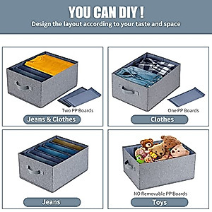 Clothes Organizer with Larger Grid (3.2"W), Foldable Wardrobe Clothes Organizer with Handles & Removable PP Board, Fabric 5 Grids Drawer Organizers for Clothing Jeans Underwear Pants Socks (2 Pack)