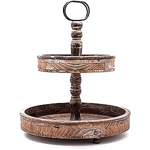 Fixerben Two Tiered Tray - Rustic Charm Farmhouse Tiered Tray Decor - 2 Tier Tray - Distressed Wooden Tiered Serving Tray - Vintage Tier Stand to Perfection, Light Brown