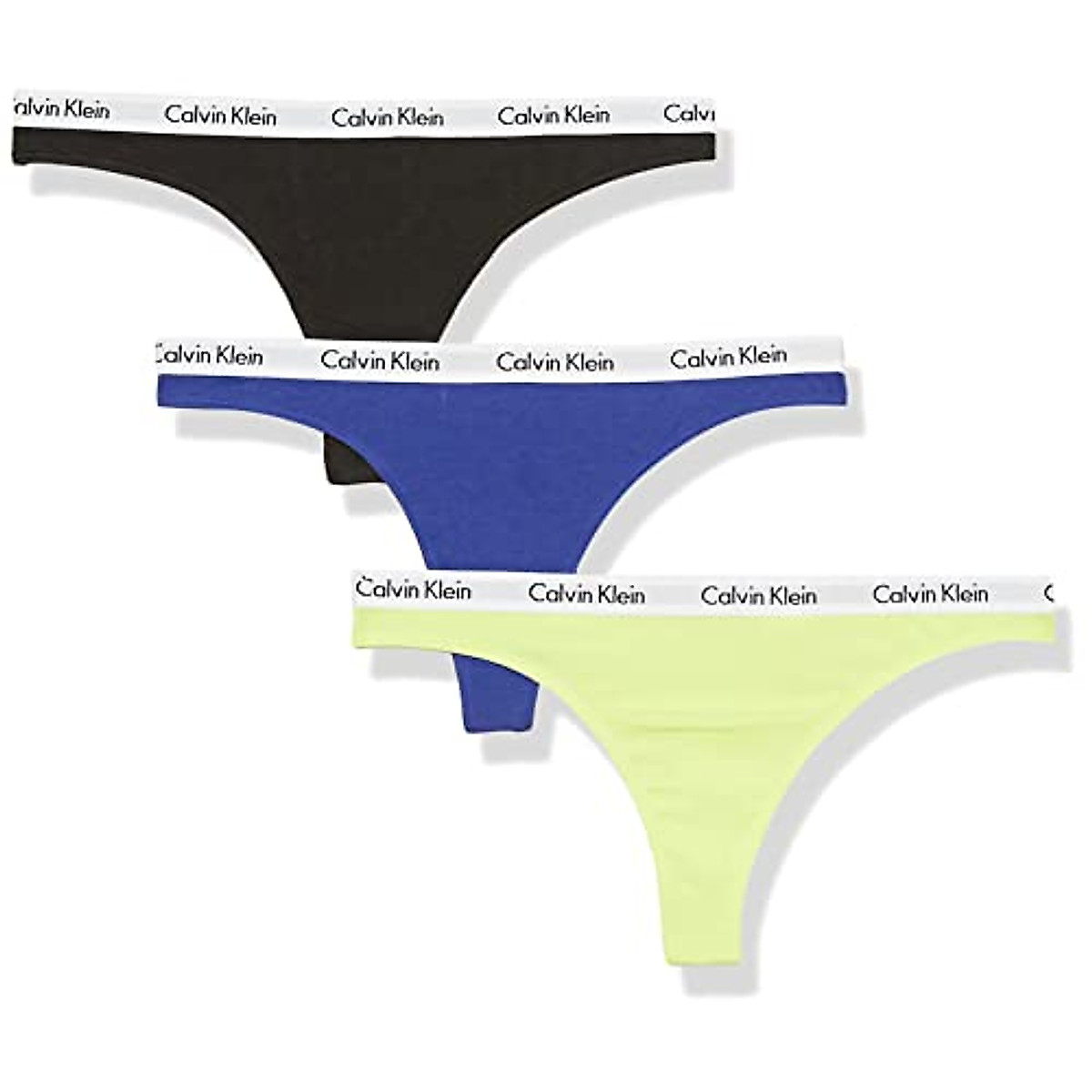 Calvin Klein Women's Carousel Logo Cotton Thong Multipack Panty, Clematis Blue/Energy/Black, Medium