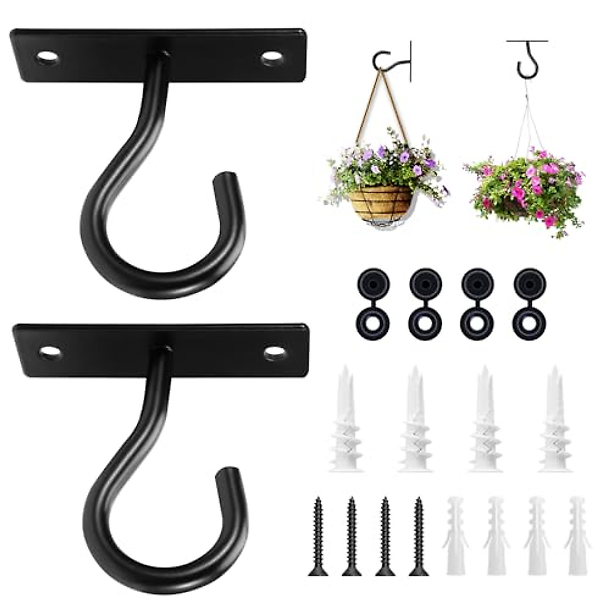 Ceiling Hooks for Hanging Plant, Hanger for Indoor and Outdoor Plant Pots Holder, Wall Hook for Planters, Flower Basket, Wind Chimes, Lanterns, Lights, Bird Feeders, Home Decor-2.5Inch 2Pack