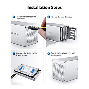ORICO 3.5'' 4 Bay External Hard Drive Enclosure with RAID USB 3.0 to SATA III Aluminum Drive HDD Enclosure Support RAID0/1/3/5/10/JBOD/Clear-WS400RU3