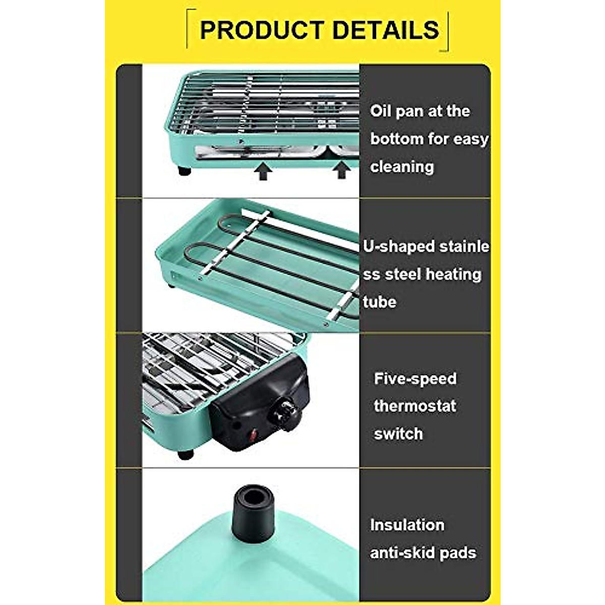 Indoor Barbecue Griddle with Non-Stick Coating Grill Plate，1500W Adjustable Temperature Control Mini Portable Barbecue Grill for 3-10 Persons， for Outdoor Picnic and Home Garden Camping Useful